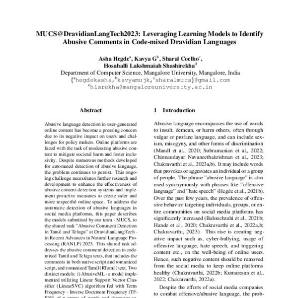 MUCS@DravidianLangTech2023: Leveraging Learning Models to Identify Abusive Comments in Code ...
