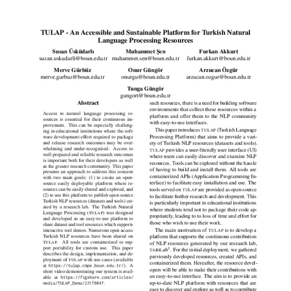 Tulap An Accessible And Sustainable Platform For Turkish Natural Language Processing Resources