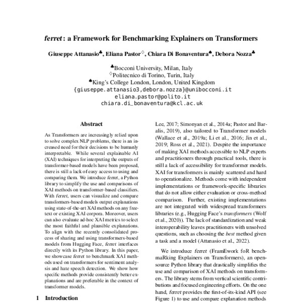 Ferret A Framework For Benchmarking Explainers On Transformers Acl Anthology