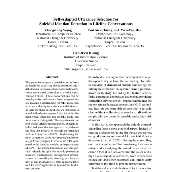 Self-Adapted Utterance Selection for Suicidal Ideation Detection in ...