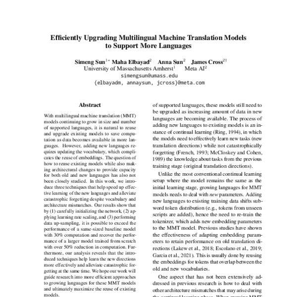 Efficiently Upgrading Multilingual Machine Translation Models to ...