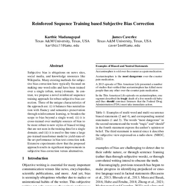 Reinforced Sequence Training based Subjective Bias Correction - ACL ...