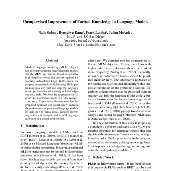 Unsupervised Improvement of Factual Knowledge in Language Models - ACL Anthology