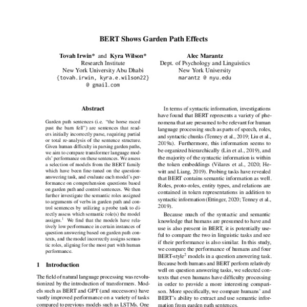 BERT Shows Garden Path Effects - ACL Anthology