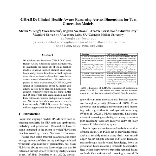 CHARD: Clinical Health-Aware Reasoning Across Dimensions for Text Generation Models - ACL Anthology
