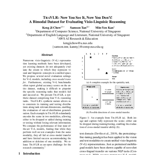 TraVLR: Now You See It, Now You Don’t! A Bimodal Dataset for Evaluating ...
