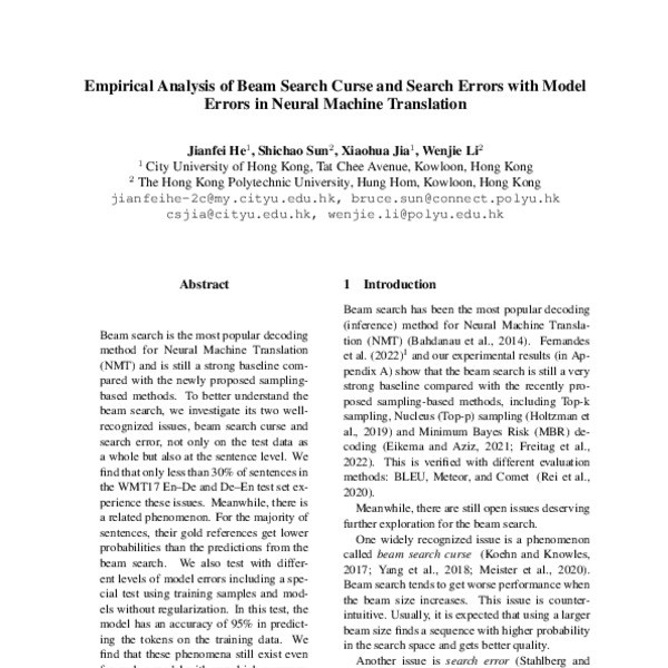 Empirical Analysis of Beam Search Curse and Search Errors with Model Errors in Neural Machine ...