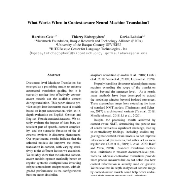 What Works When in Context-aware Neural Machine Translation? - ACL Anthology