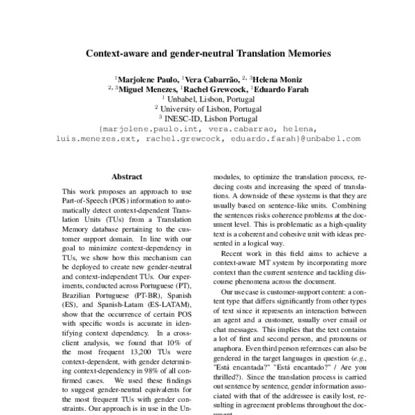 Context-aware and gender-neutral Translation Memories - ACL Anthology