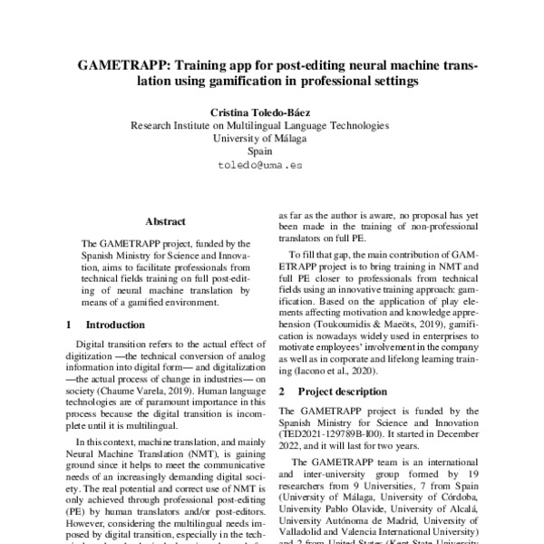 GAMETRAPP: Training app for post-editing neural machine trans-lation using gamification in ...