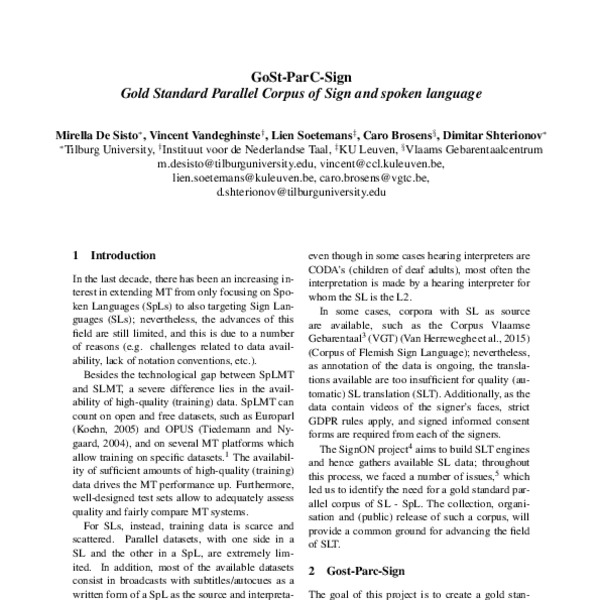 GoSt-ParC-Sign: Gold Standard Parallel Corpus of Sign and spoken ...