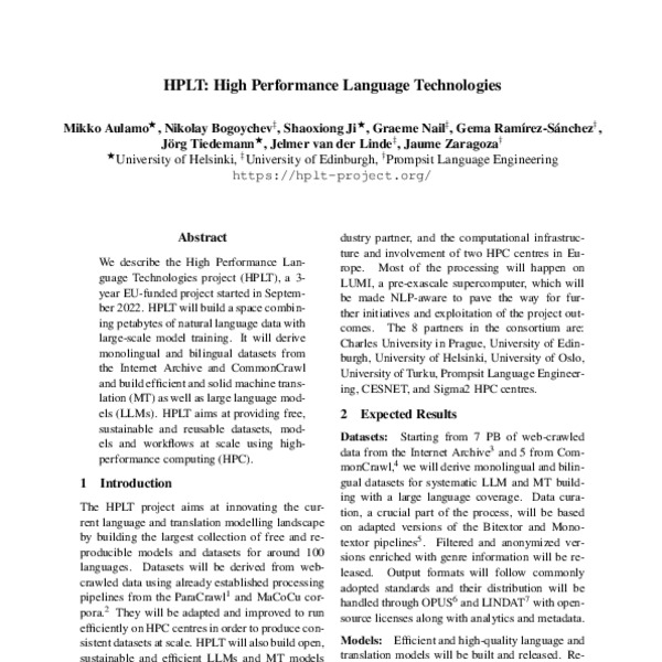 HPLT: High Performance Language Technologies - ACL Anthology
