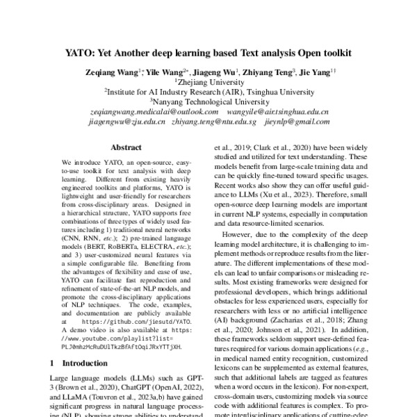 YATO: Yet Another deep learning based Text analysis Open toolkit - ACL Anthology