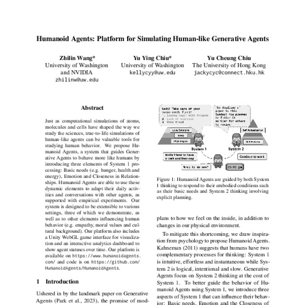 Humanoid Agents: Platform for Simulating Human-like Generative Agents ...