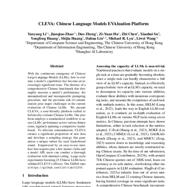 CLEVA: Chinese Language Models EVAluation Platform - ACL Anthology