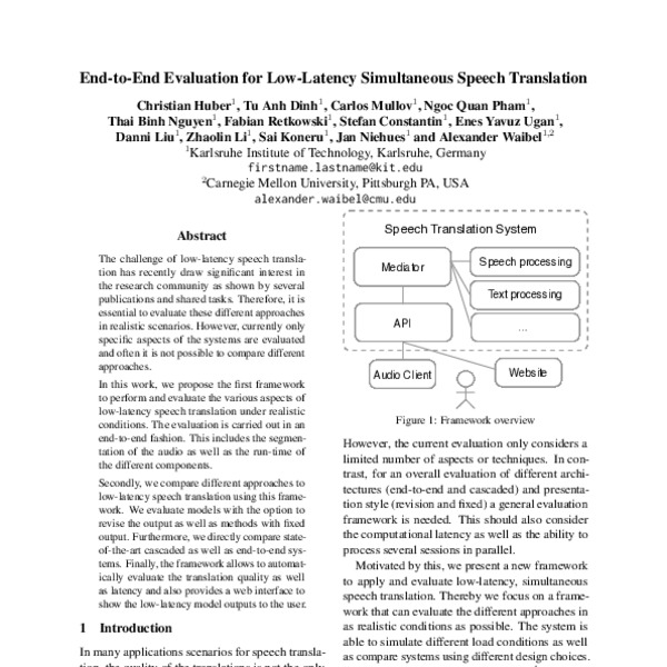 End To End Evaluation For Low Latency Simultaneous Speech Translation
