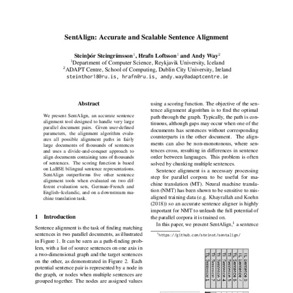 SentAlign: Accurate and Scalable Sentence Alignment - ACL Anthology SentAlign: Accurate and Scalable Sentence Alignment - ACL Anthology