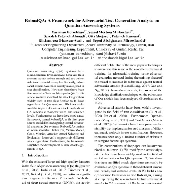 Robustqa A Framework For Adversarial Text Generation Analysis On 6220