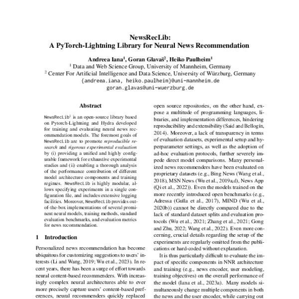 NewsRecLib: A PyTorch-Lightning Library for Neural News Recommendation - ACL Anthology