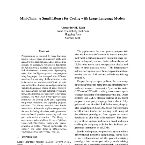 Minichain A Small Library For Coding With Large Language Models Acl Anthology