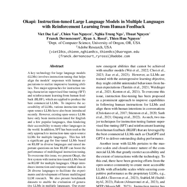 Okapi: Instruction-tuned Large Language Models in Multiple Languages with Reinforcement Learning ...