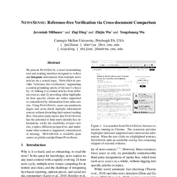 NewsSense: Reference-free Verification via Cross-document Comparison ...