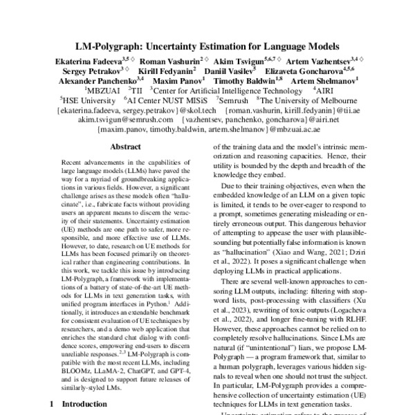 LM-Polygraph: Uncertainty Estimation for Language Models - ACL Anthology