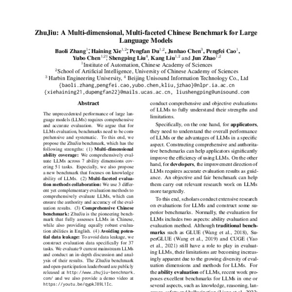 ZhuJiu: A Multi-dimensional, Multi-faceted Chinese Benchmark for Large ...