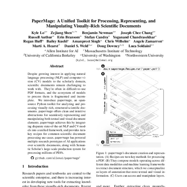 Papermage A Unified Toolkit For Processing Representing And Manipulating Visually Rich