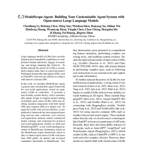 ModelScope-Agent: Building Your Customizable Agent System with Open-source Large Language Models ...
