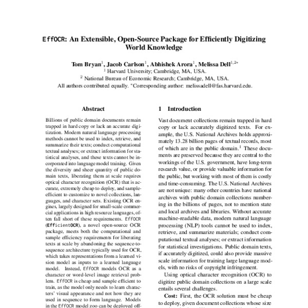 Efficientocr An Extensible Open Source Package For Efficiently
