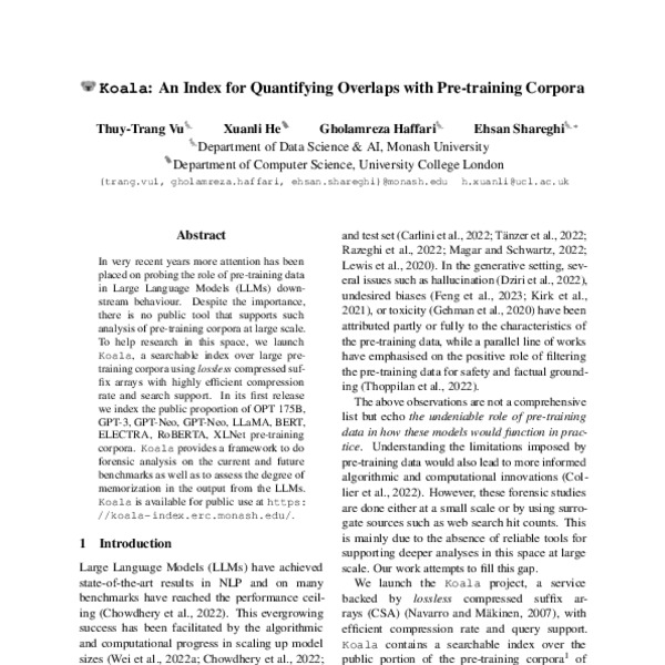 Koala: An Index for Quantifying Overlaps with Pre-training Corpora - ACL Anthology