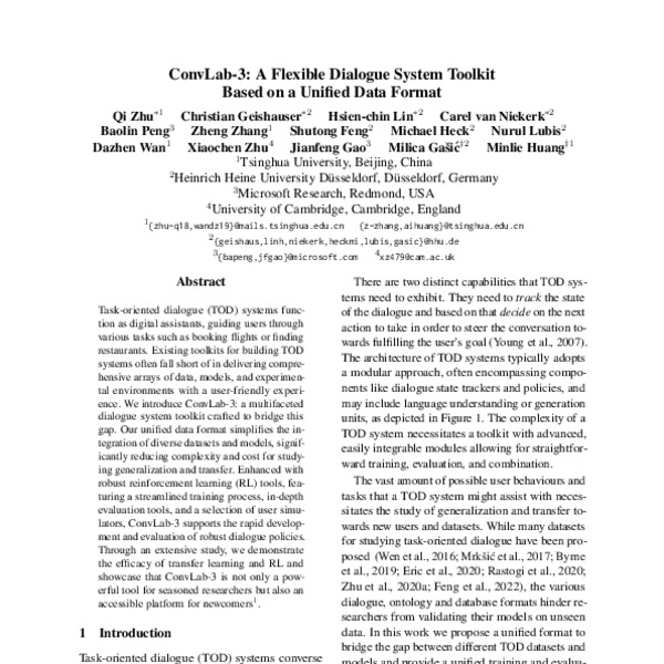 ConvLab-3: A Flexible Dialogue System Toolkit Based on a Unified Data Format - ACL Anthology
