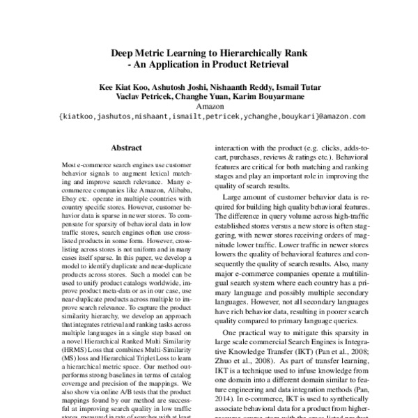 Deep Metric Learning to Hierarchically Rank - An Application in Product Retrieval - ACL Anthology