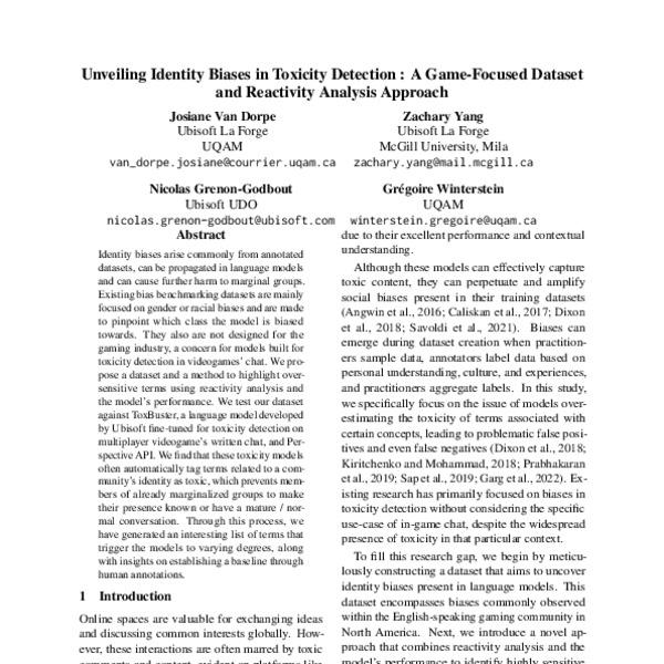 Unveiling Identity Biases in Toxicity Detection : A Game-Focused Dataset and Reactivity Analysis ...