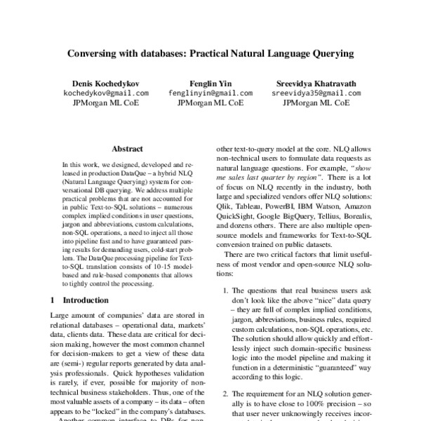 Conversing With Databases Practical Natural Language Querying Acl Anthology