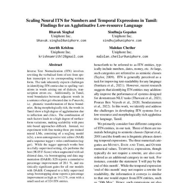 Scaling Neural Itn For Numbers And Temporal Expressions In Tamil Findings For An Agglutinative