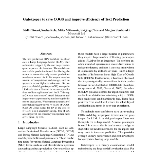 Gatekeeper to save COGS and improve efficiency of Text Prediction - ACL ...