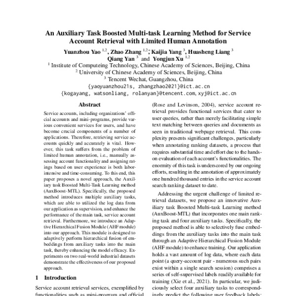 An Auxiliary Task Boosted Multi-task Learning Method for Service Account Retrieval with Limited ...