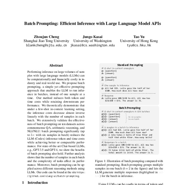 Batch Prompting: Efficient Inference with Large Language Model APIs - ACL Anthology