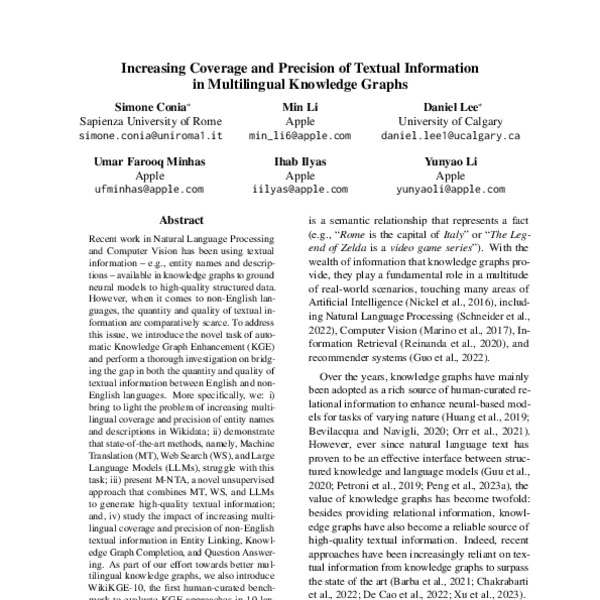 Increasing Coverage and Precision of Textual Information in Multilingual Knowledge Graphs - ACL ...