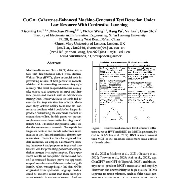 CoCo: Coherence-Enhanced Machine-Generated Text Detection Under Low Resource With Contrastive ...
