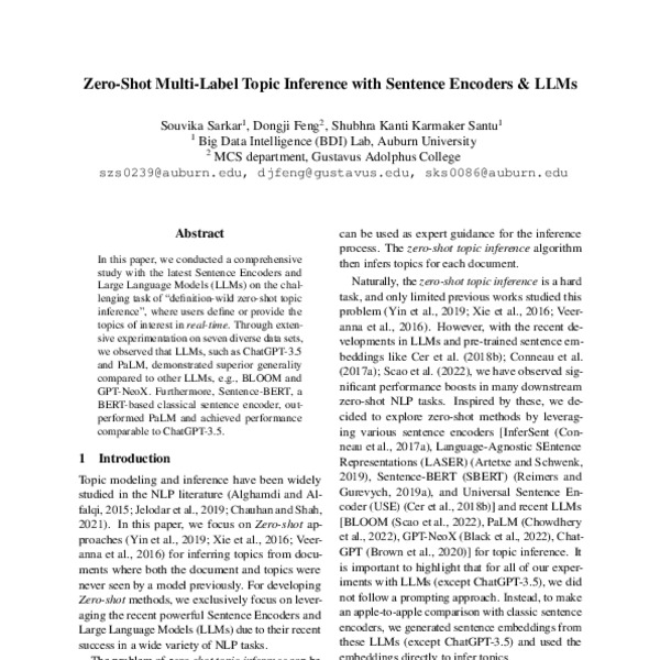 Zero-Shot Multi-Label Topic Inference with Sentence Encoders and LLMs - ACL Anthology