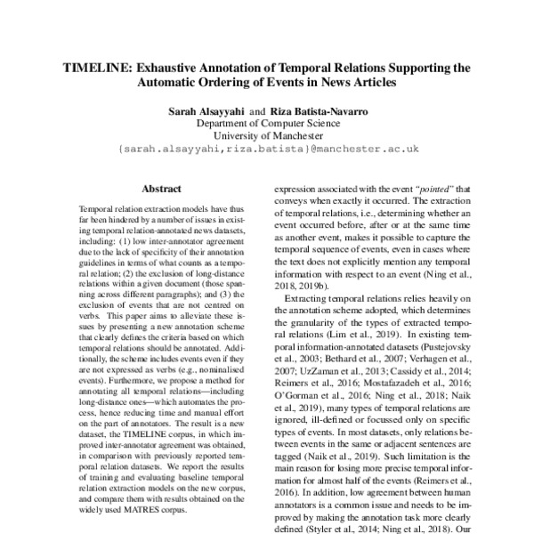 TIMELINE: Exhaustive Annotation of Temporal Relations Supporting the Automatic Ordering of ...