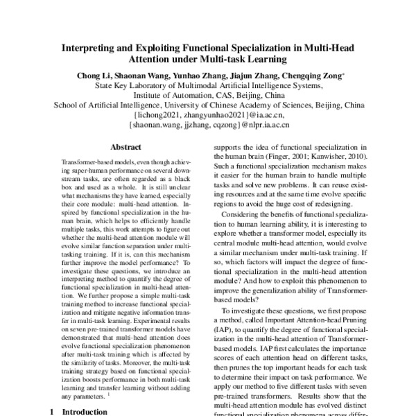Interpreting and Exploiting Functional Specialization in Multi-Head Attention under Multi-task ...