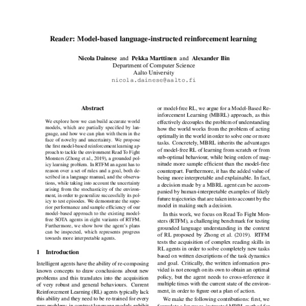 Reader: Model-based language-instructed reinforcement learning - ACL Anthology