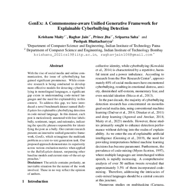 Genex A Commonsense Aware Unified Generative Framework For Explainable Cyberbullying Detection