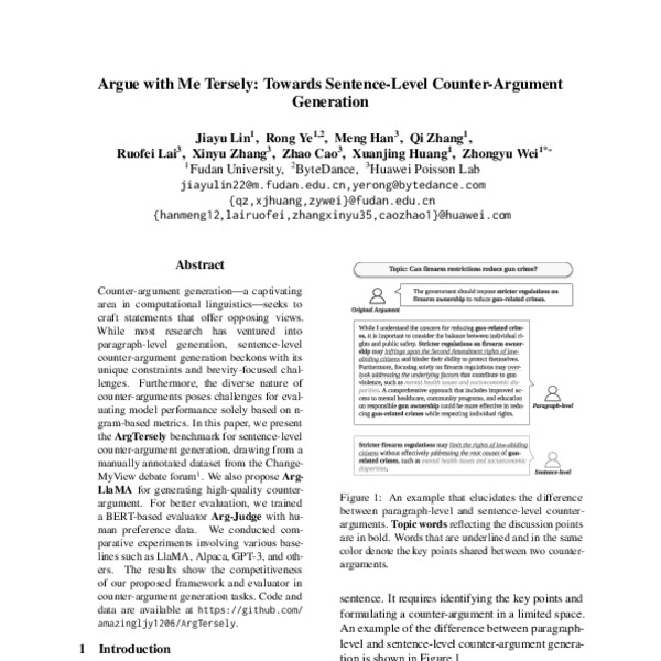 Argue with Me Tersely: Towards Sentence-Level Counter-Argument ...