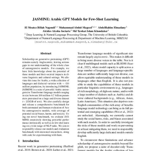 JASMINE: Arabic GPT Models for Few-Shot Learning - ACL Anthology