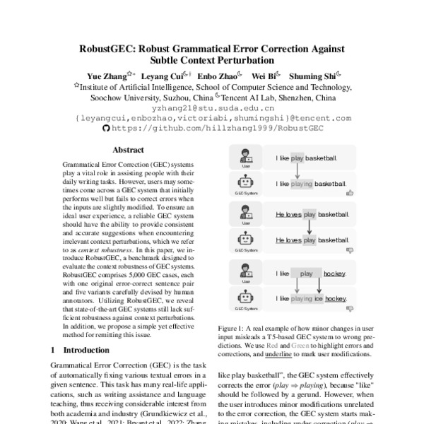 RobustGEC: Robust Grammatical Error Correction Against Subtle Context Perturbation - ACL Anthology